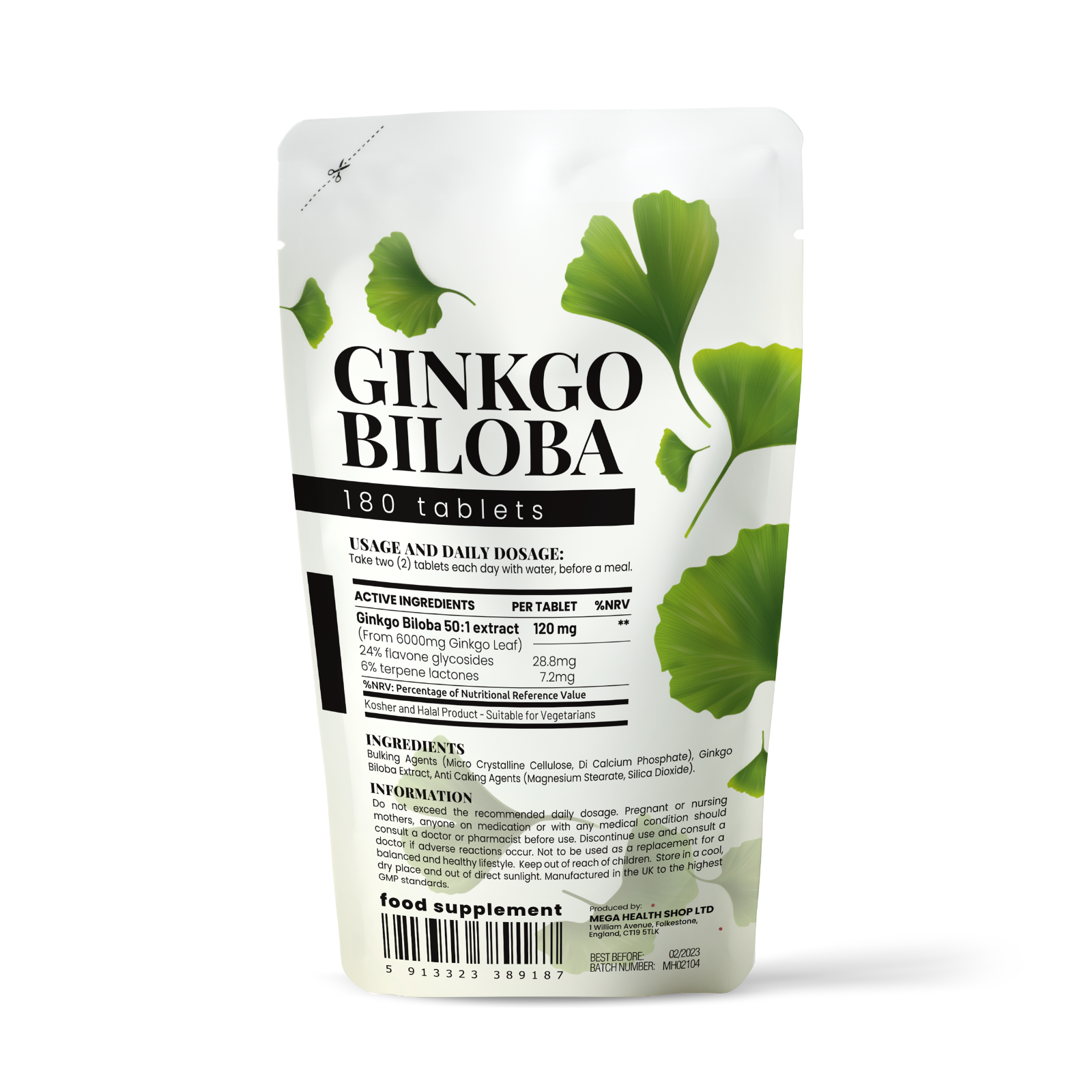 Ginko Biloba Ginkgo Biloba 6000mg Tablets - Memory, Focus, Blood ...