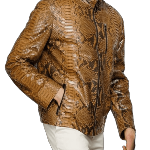 Luxury Mens Motorcycle Jacket Brown Python Patterned Leather | eBay