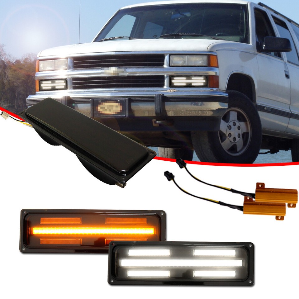Smoked SWITCHBACK LED Front Turn Signal Lights For 88-98 Chevy/GMC C/K ...