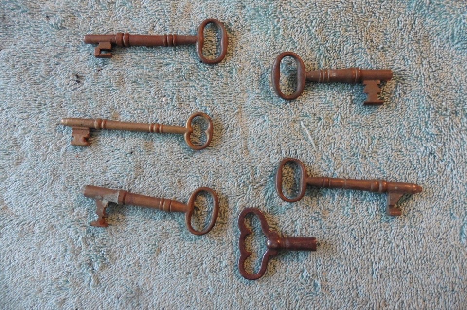 VTG Antique Solid Brass/Copper Skeleton Keys Lot of 6 Chest Gate ...
