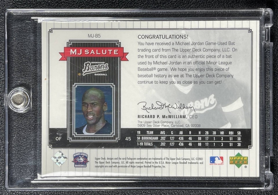 MICHAEL JORDAN 2001 UPPER DECK MINORS CENTENNIAL #MJ-B5 MJ GAME-USED ...