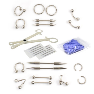 30 Pcs Eyebrow Piercing Kit- Horseshoe, Forceps, Labrets and Needles | eBay