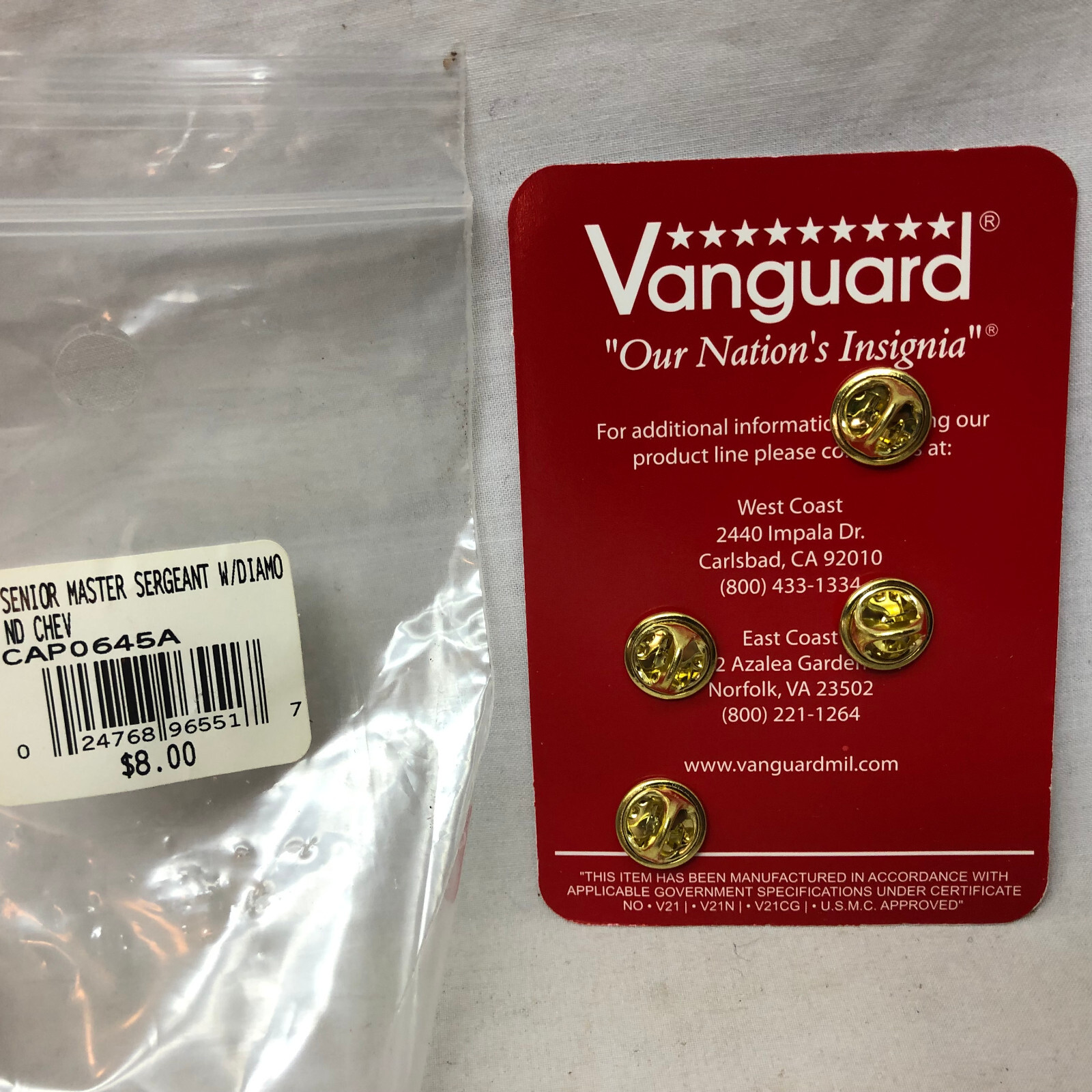 Vintage Military Collar Insignia Set (2) Senior Master Sergeant CAP | eBay