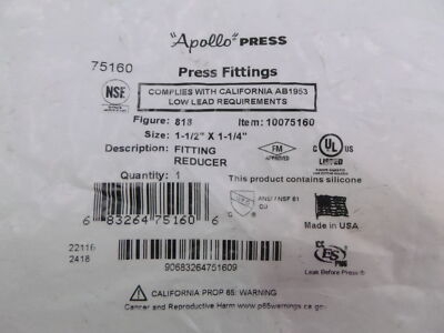 Apollo Press 75160 Fitting Reducer 1-1/2" x 1-1/4" Copper | eBay