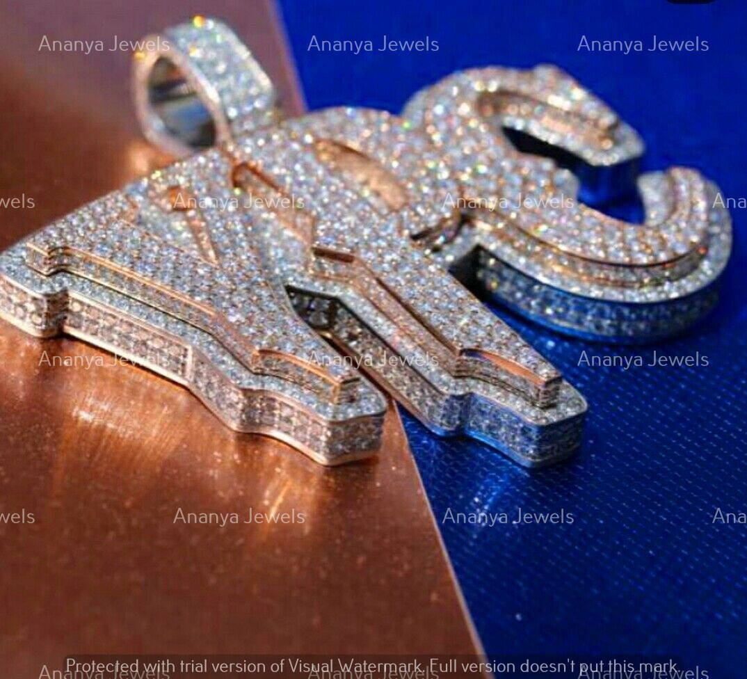 Lab-Create Diamond 3ct Unique Wider Customize Name Pendant10K 2-Tone ...