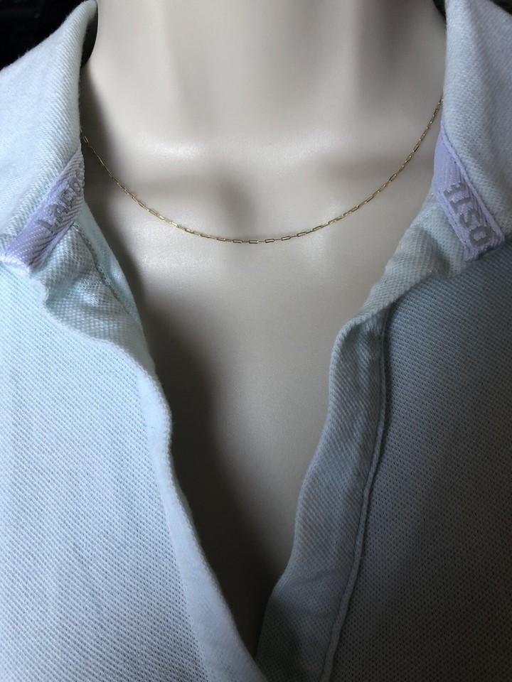 14K Solid Gold Authentic Gold W/ 14K STAMP Paperclip 1mm Necklace THIN ...
