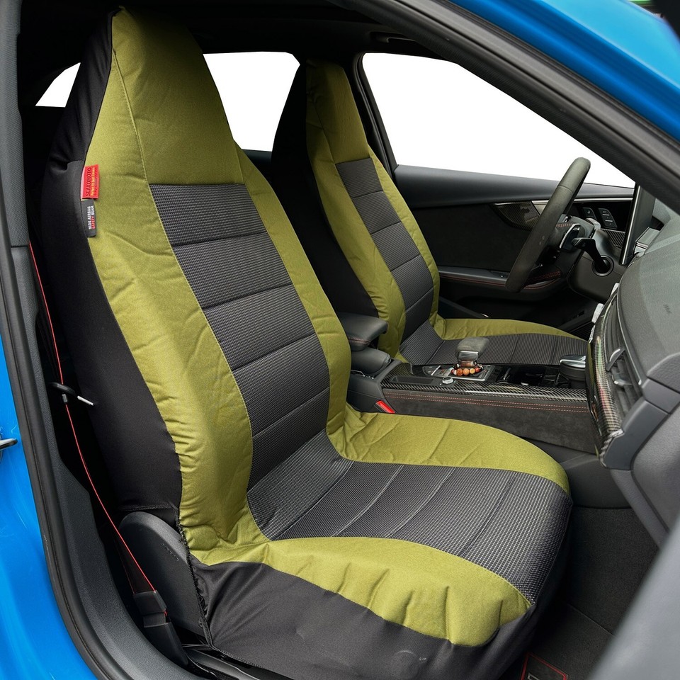 Universal Fit High Back Seat Covers Hunting Green Canvas Jacquard Front ...