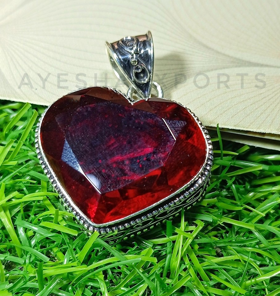Red Garnet Heart Shape Pendant Handmade 925 Sterling Silver Jewelry ...