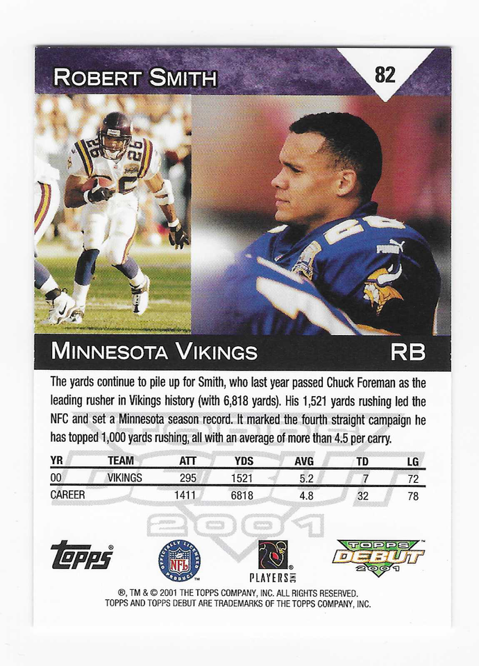 2001 Topps Debut Robert Smith Minnesota Vikings Football Card #82 | eBay