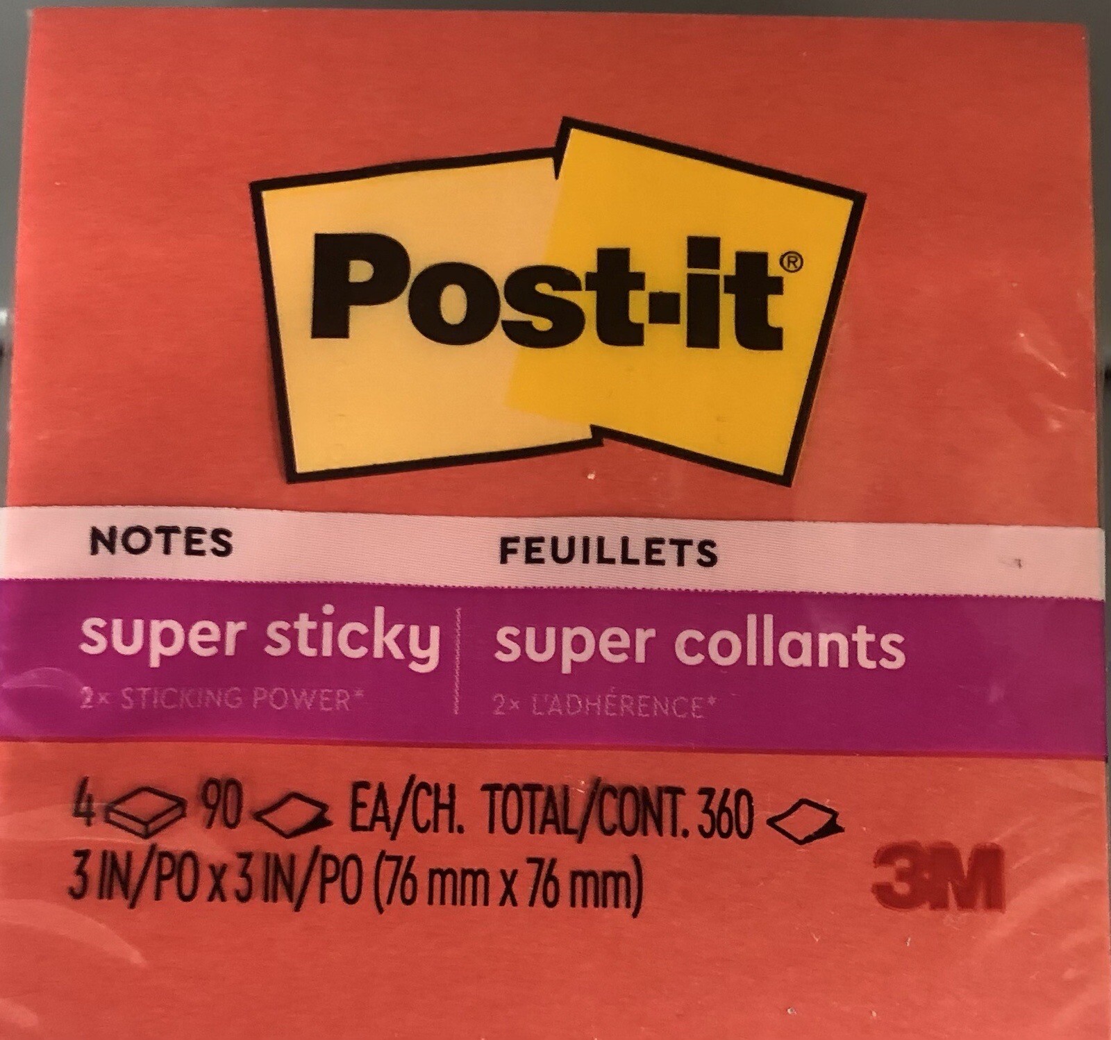 2x 3M Post-it Notes 3x3 in 4 Pads - Red Yellow Green Blue SUPER STICKY ...