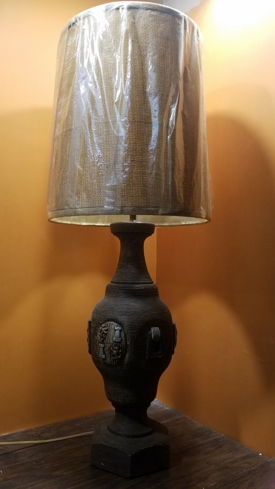 Vintage Medieval Table Lamp Castle Knight Burlap Drum Shade Mid Century ...