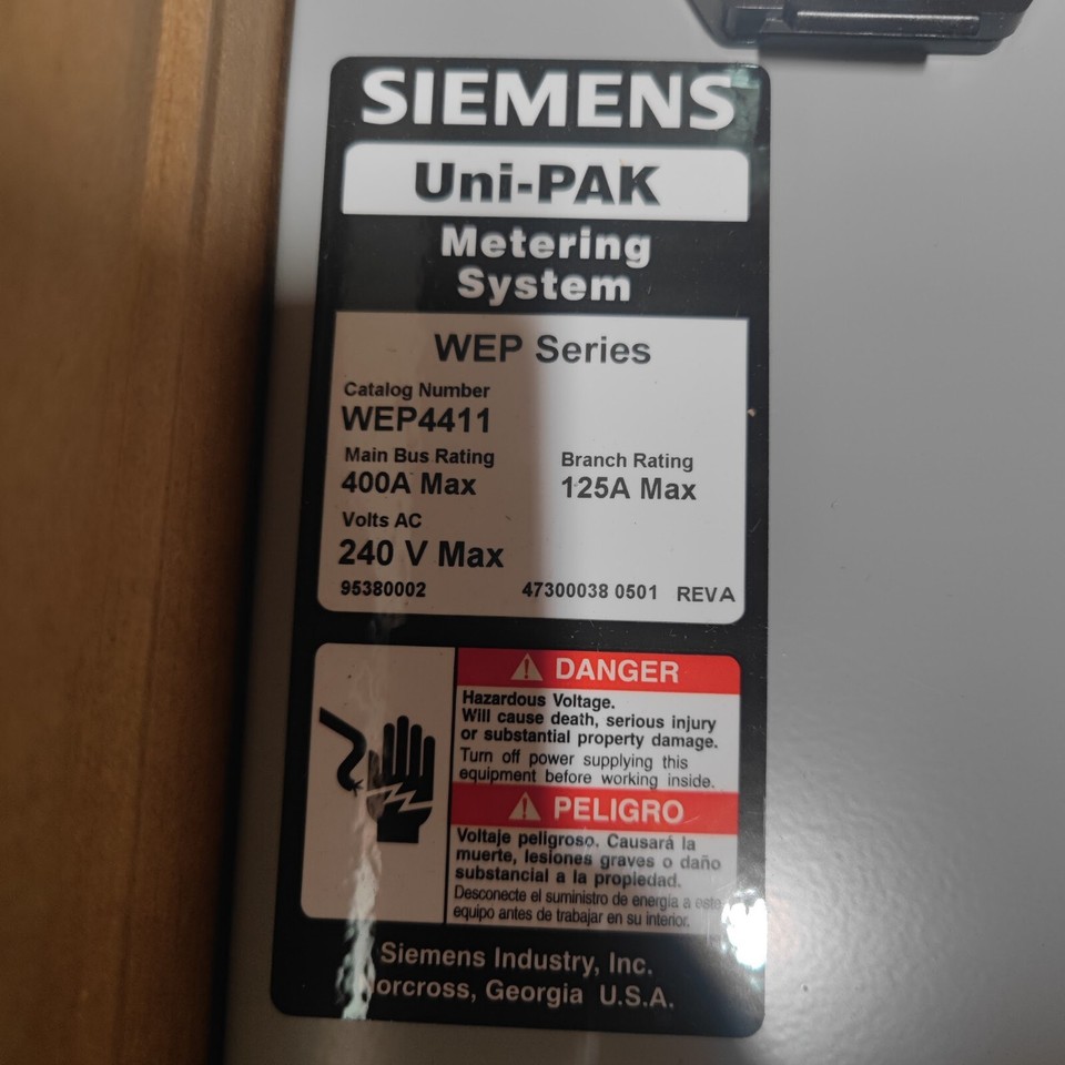 SIEMENS WEP4411 4-Gang 400A Uni-PAK Meter Pack Ring Style 125A Socket ...