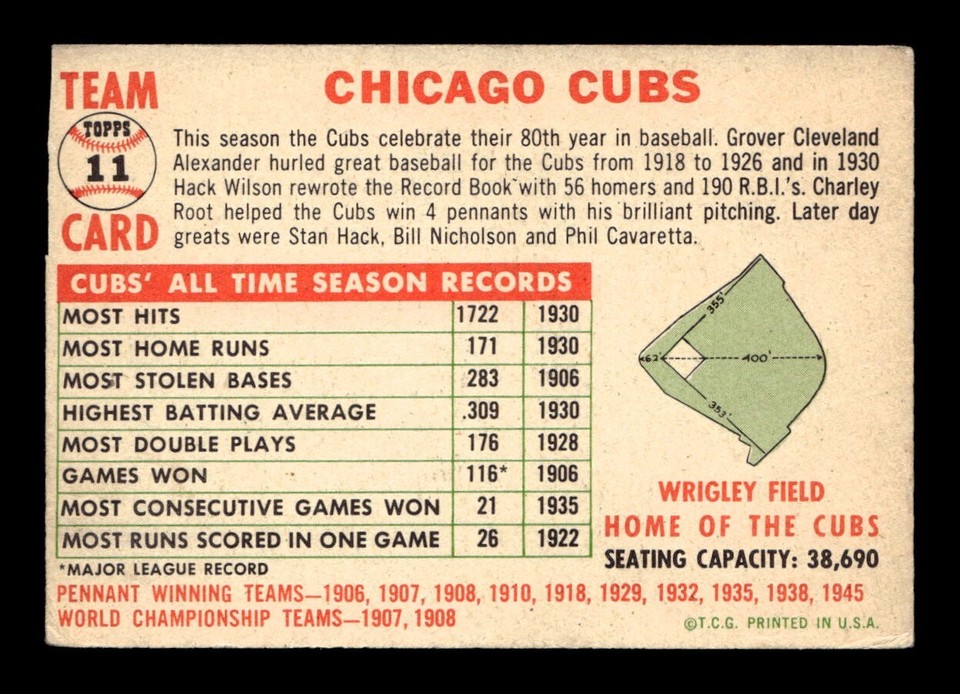 1956 Topps #11 Cubs Team WB 1955 PR-FR *7j | eBay