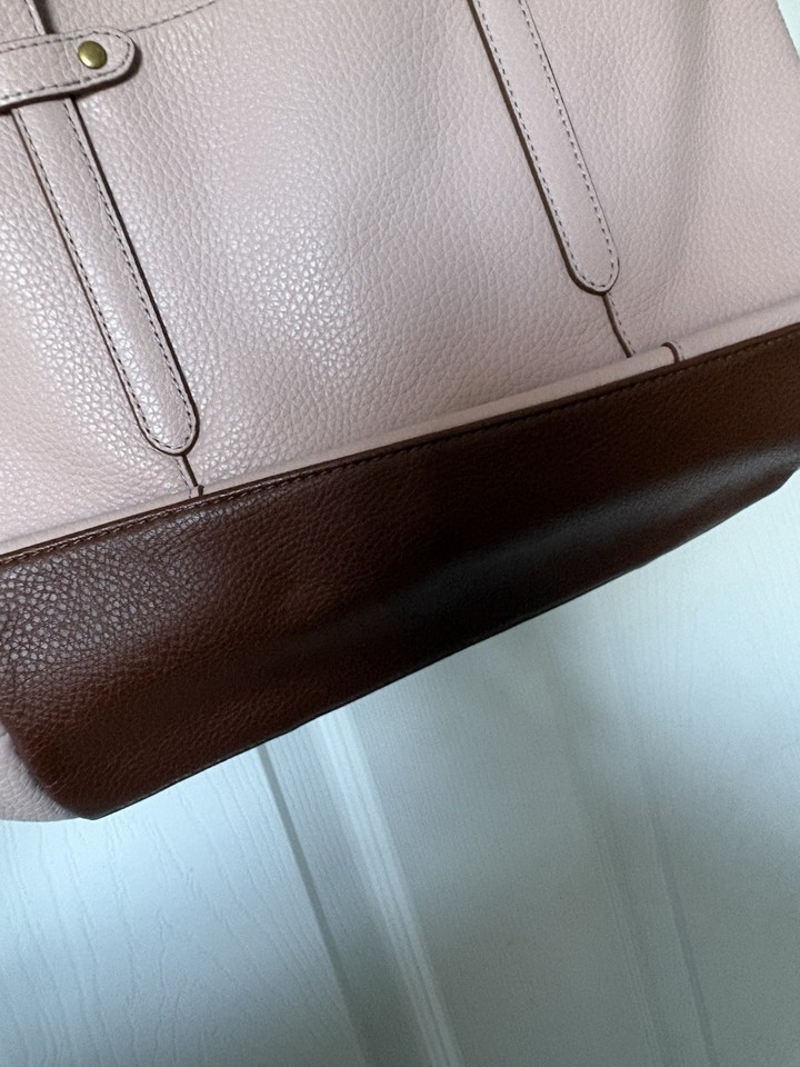 Fossil Dusky Pink And Brown Leather Tote Bag | eBay UK