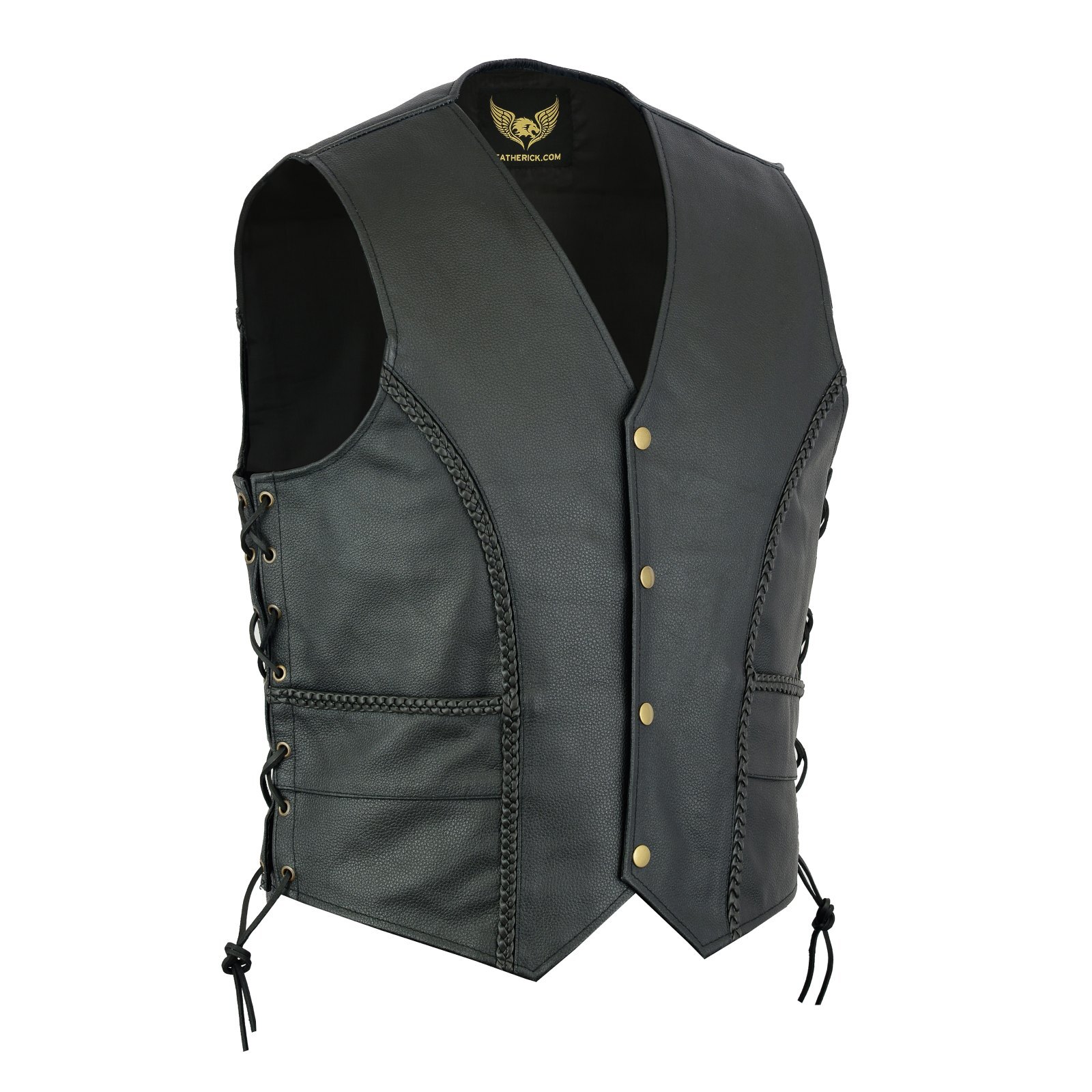 Men Classic Black Biker Style Genuine Leather Motorcycle Waistcoat Cut ...