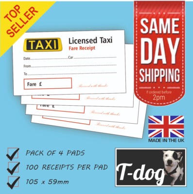 TAXI RECEIPTS - 400 Sheets (4 Pads) Licensed Minicab Receipt BEST VALUE ...