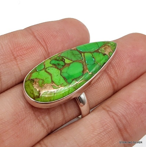 GREEN COPPER TURQUOISE GEMSTONE 925 STERLING SOLID SILVER FINE RING ...