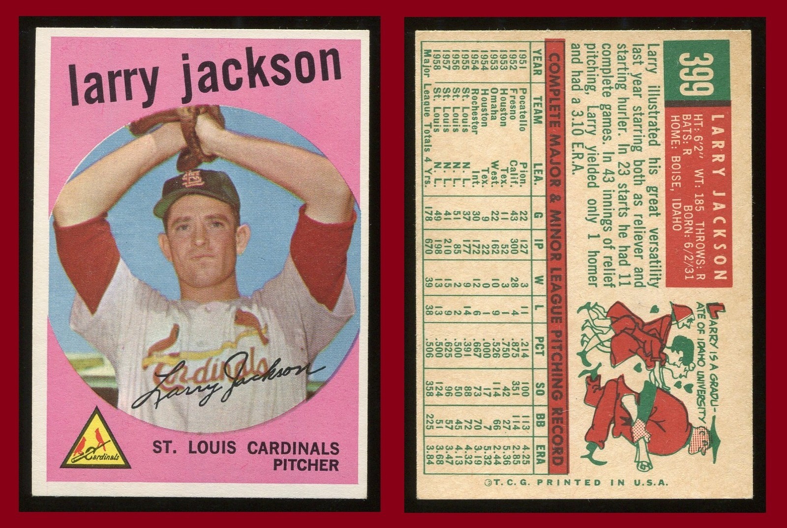 1959 Topps #399 Larry Jackson *Cardinals* EX/EX+ **AA-4764** | eBay