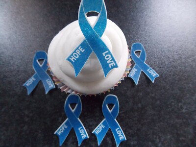 12 PRECUT Edible blue Colon Cancer ribbon wafer/rice paper cake/cupcake ...