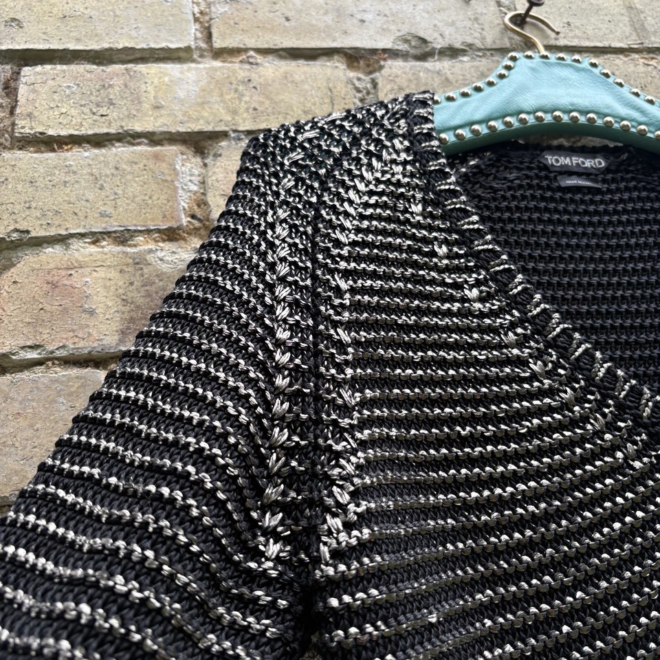 Tom Ford Chunky Knit Silk Chainmail V-Neck Sweater Size UK12 Black ...