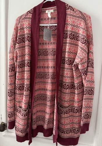 Matilda Jane Harmony Sweater Women Small Cardigan Pockets Red Pink Open Front | eBay