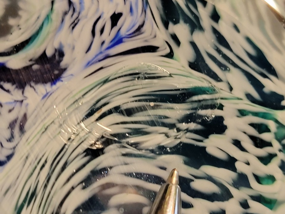 BEAUTIFUL HUGE 17.5"D FLAIR Rim Glass Murano CENTERPIECE Bowl COPPER ...