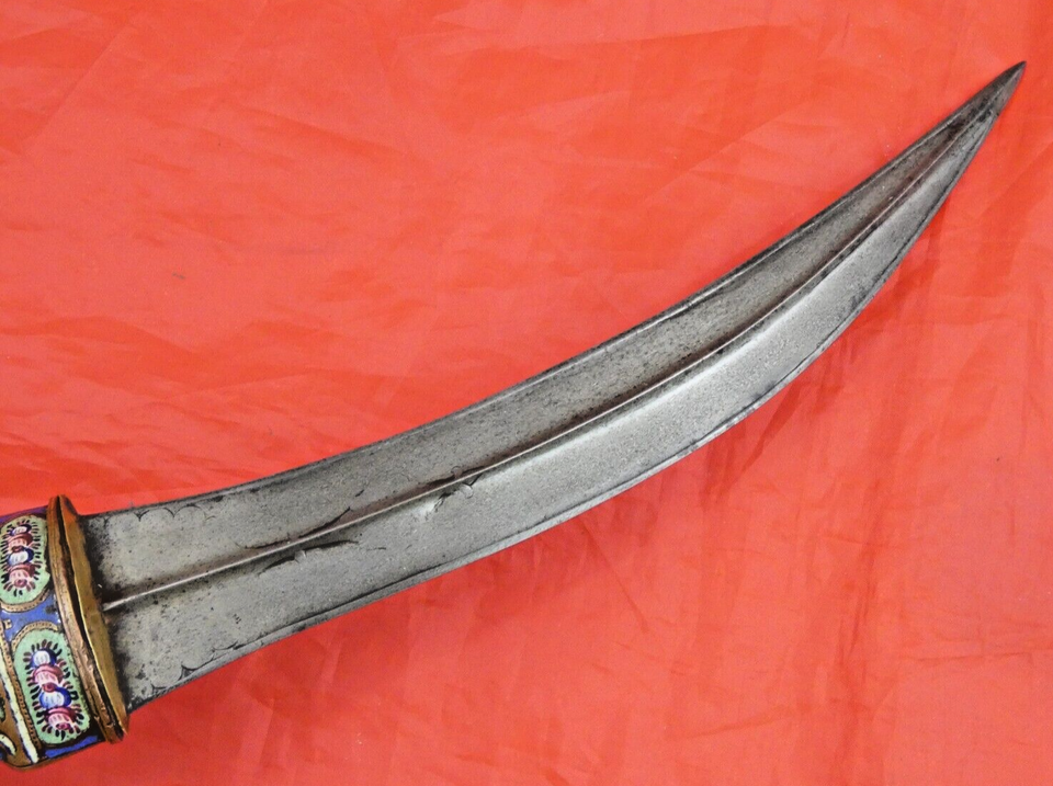 FINEST ANTIQUE PERSIAN ENAMEL KHANJAR DAGGER Damascus Wootz Steel SWORD ...