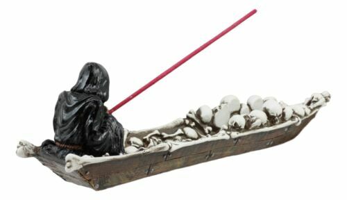 Ebros Charon Grim Reaper Fishing On Boat Of Skulls Incense Burner ...