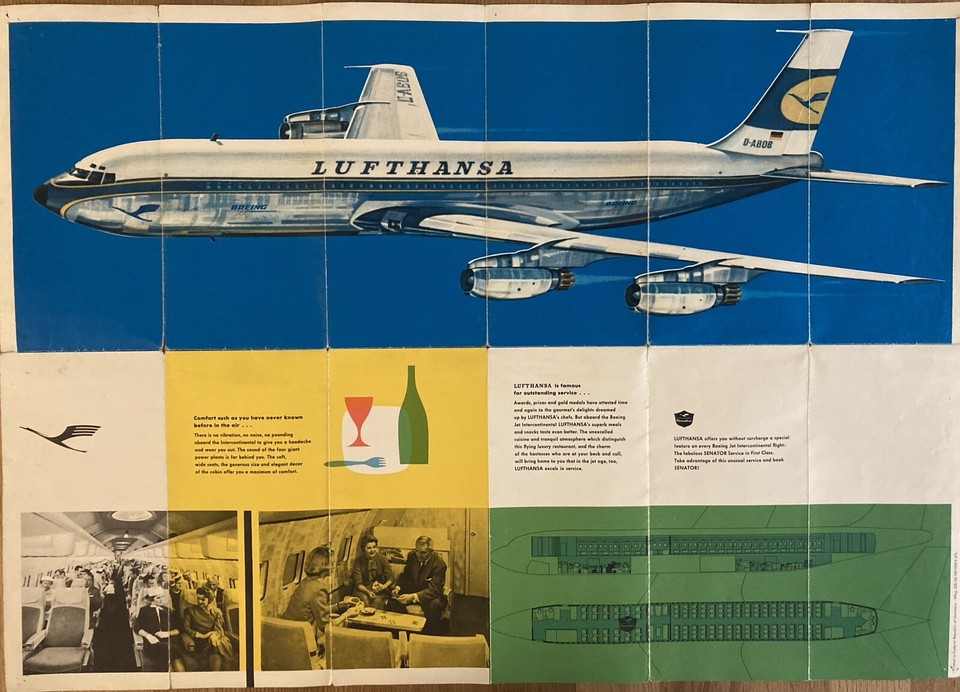 1959 LUFTHANSA AIRLINES B707 INTRO BROCHURE SEAT CHART CUTAWAY | eBay