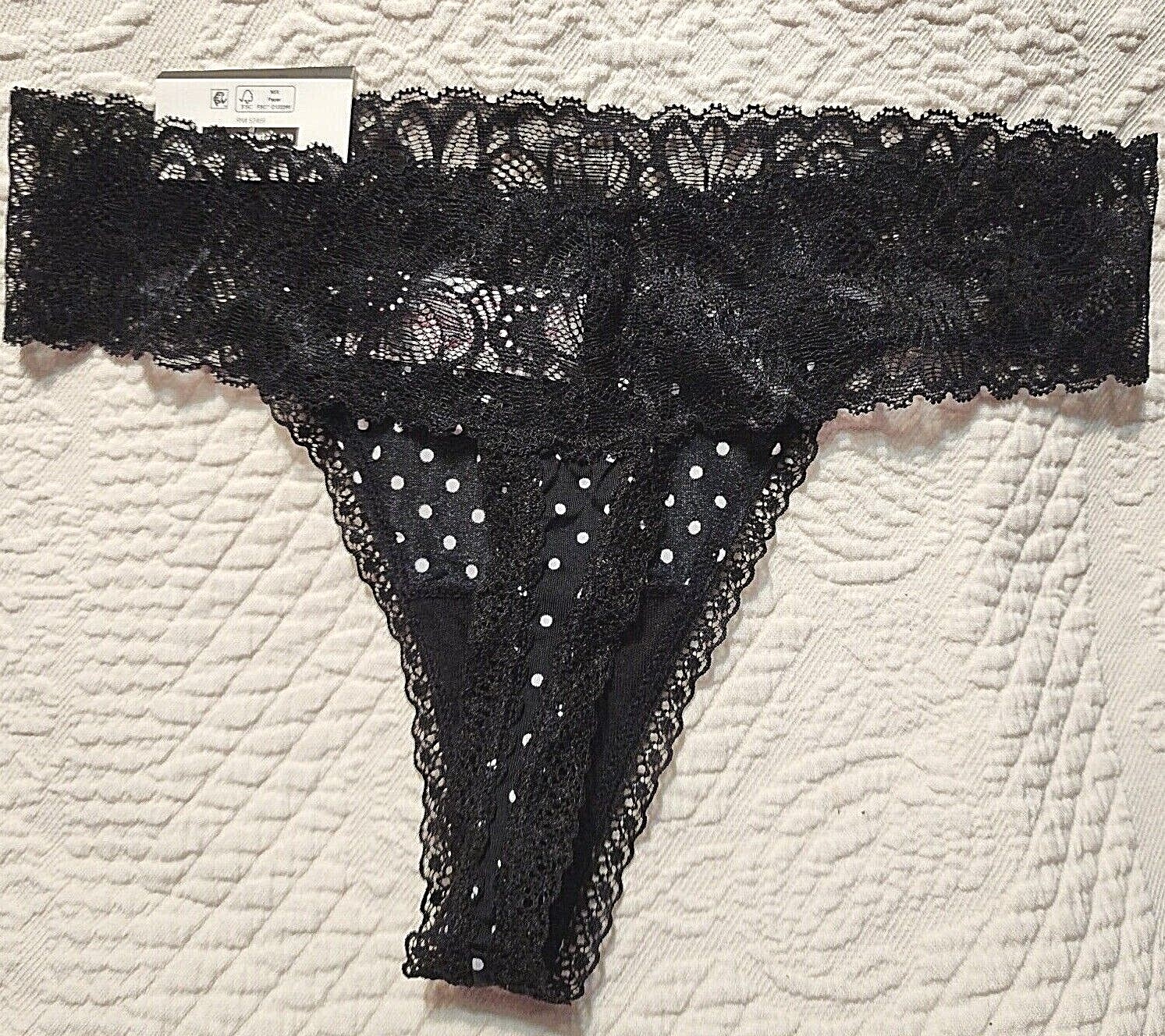 No Boundaries Women's Cute Micro Thong Panty Black w/White Polka Dots, Sz XS - L | eBay