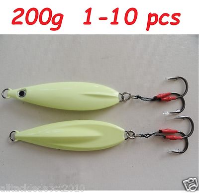 1 to 10 pcs Flat Fall Keel 200g/7oz Super Glow Vertical Jigs Saltwater ...