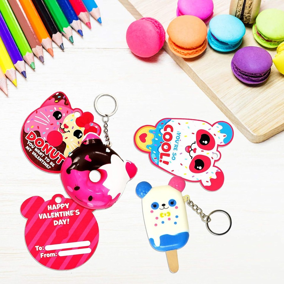 28 Packs Scented Dessert Squishy Toys Stress Relief Keychains with ...