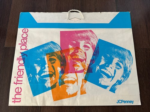 Vintage JCPenney Large Paper Store Bag Color Block Faces the friendly ...