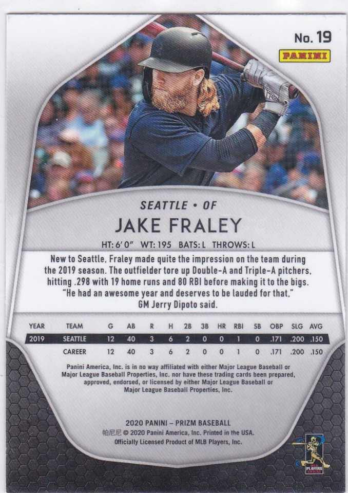 2020 Panini Prizm Jake Fraley Rookie RC Seattle Mariners #19 | eBay