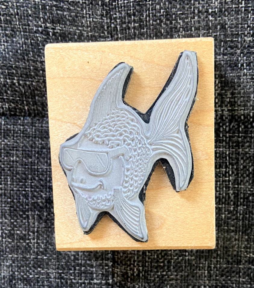 Wood Mounted Rubber Stamp, Fish With Glasses, Goldfish, Fish Stamp ...