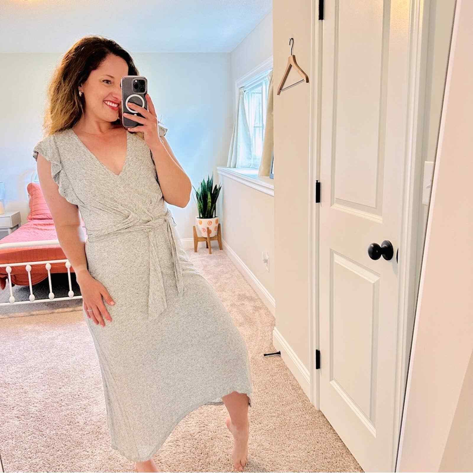 Rebecca Taylor Gray Flax Belted Maxi Dress Medium | eBay