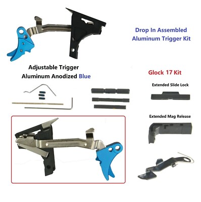 GLOCK 17 Adjustable Aluminum Trigger Blue/Blk LPK W/instructions For G ...