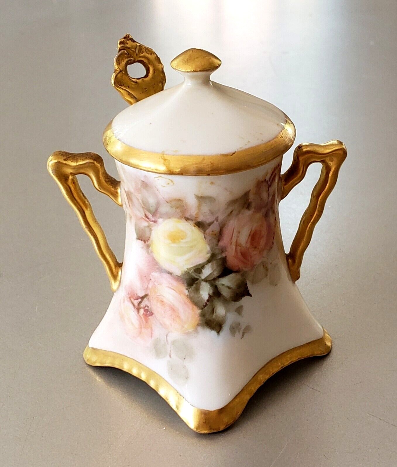 Vintage Limoges France Porcelain Handled Floral Gilt Spoon & Lid ...