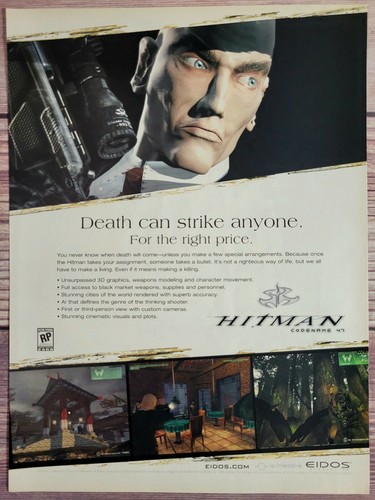 Hitman Codename 47 PC PS2 Xbox PS3 PS4 2000 Vintage Promo Ad Art Print ...
