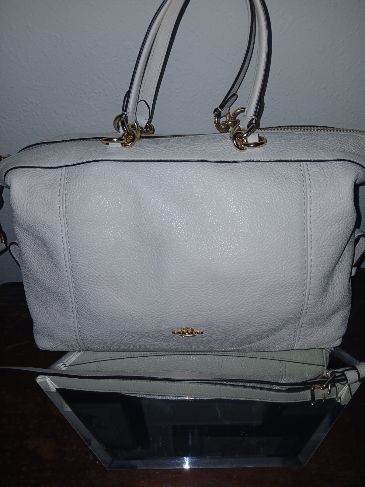 Coach White Pebbled Leather Top Handle Zipper Closure… - Gem