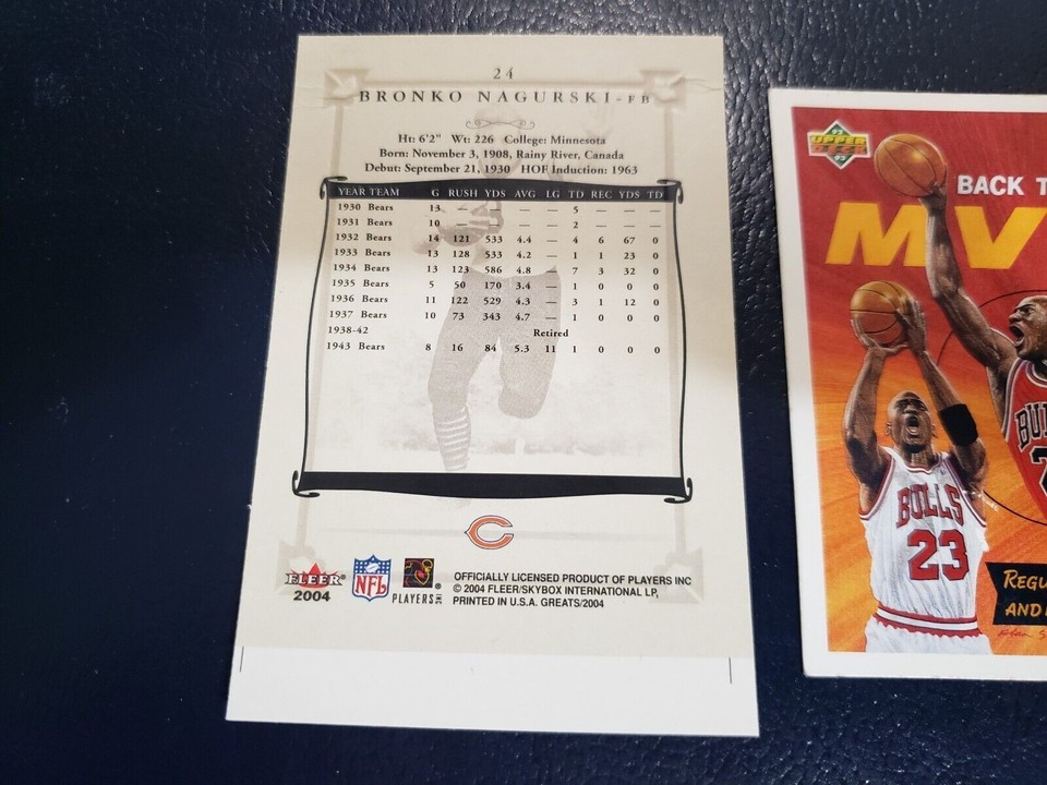 Bronko Nagurski Chicago Bears 2004 Fleer Greats of the Game White Strip ...