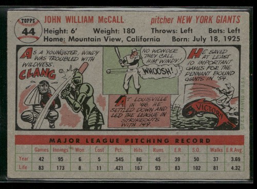 1956 Topps #44a Windy McCall Gray Back - VG/EX Set Break! See Scans. | eBay
