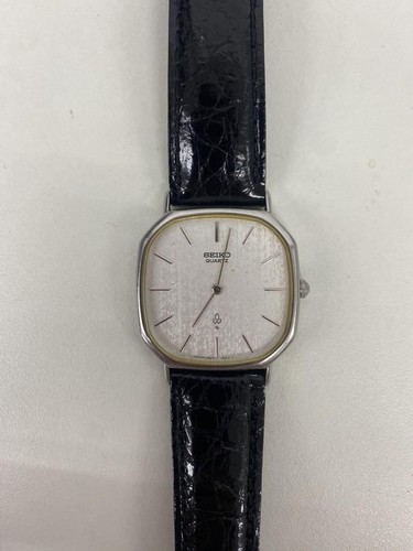 Seiko Quartz Watch Men’s Leather Strap Silver Dial Used Square Case | eBay