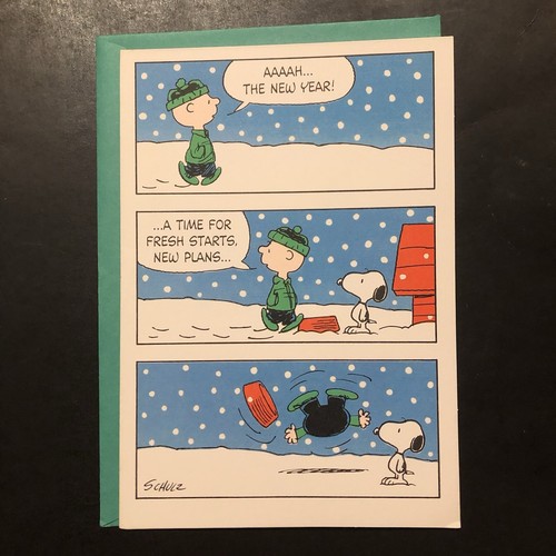Vtg Happy New Year Greeting Card Charlie Brown Tripping Over Snoopy’s ...