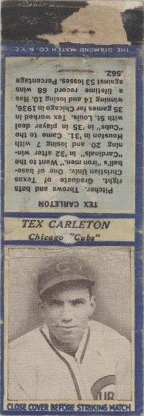 1935-36 Diamond Matchbooks - U3-1 Tex Carleton (RC) for sale online | eBay