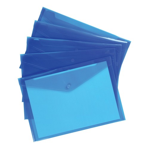 A5 Plastic Wallets BLUE Popper, Envelope Folders, School Office ...