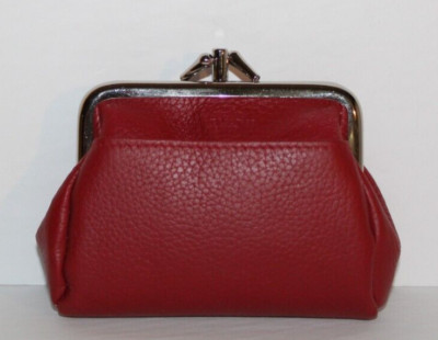 Buxton Triple Frame Coin Purse Dark Red Pebbled Leather - NWT | eBay