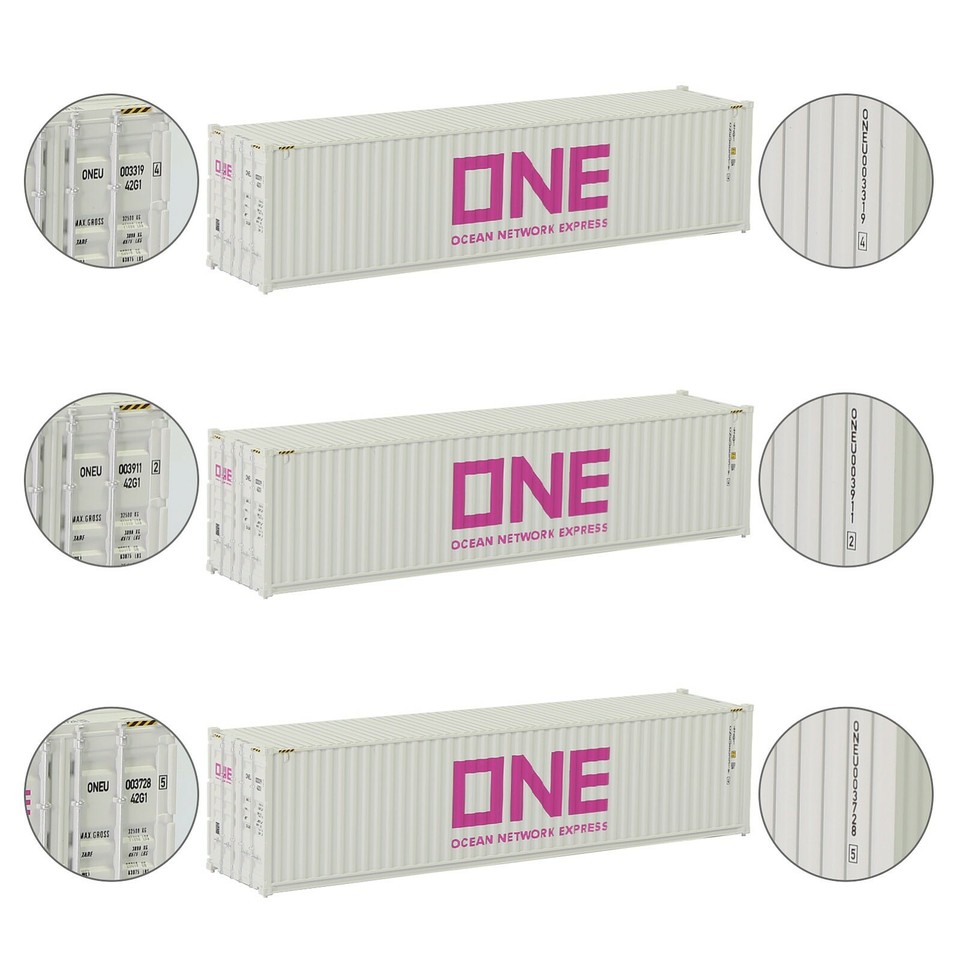 3pcs HO Scale 1:87 40ft Shipping Container 40' Cargo Different Road ...