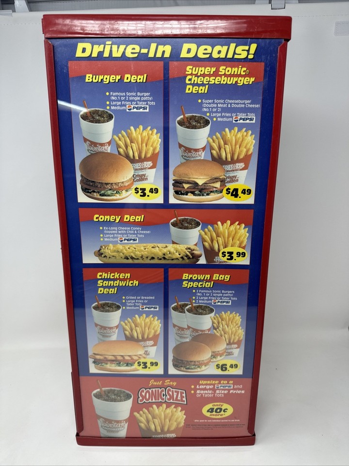 Vintage Sonic Pepsi Menu Board From 1997 Metal Frame With Hang Bracket ...