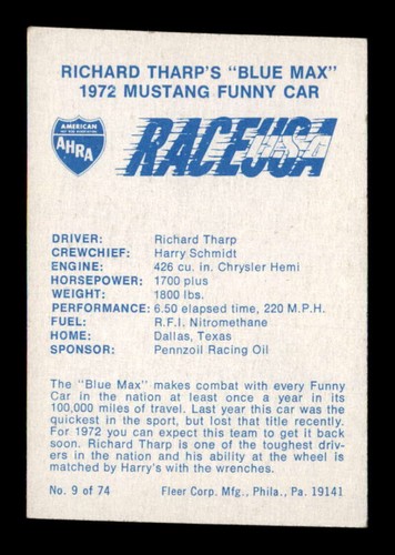 1973 Fleer AHRA Race USA #9 Richard Tharp EX X2641850 | eBay